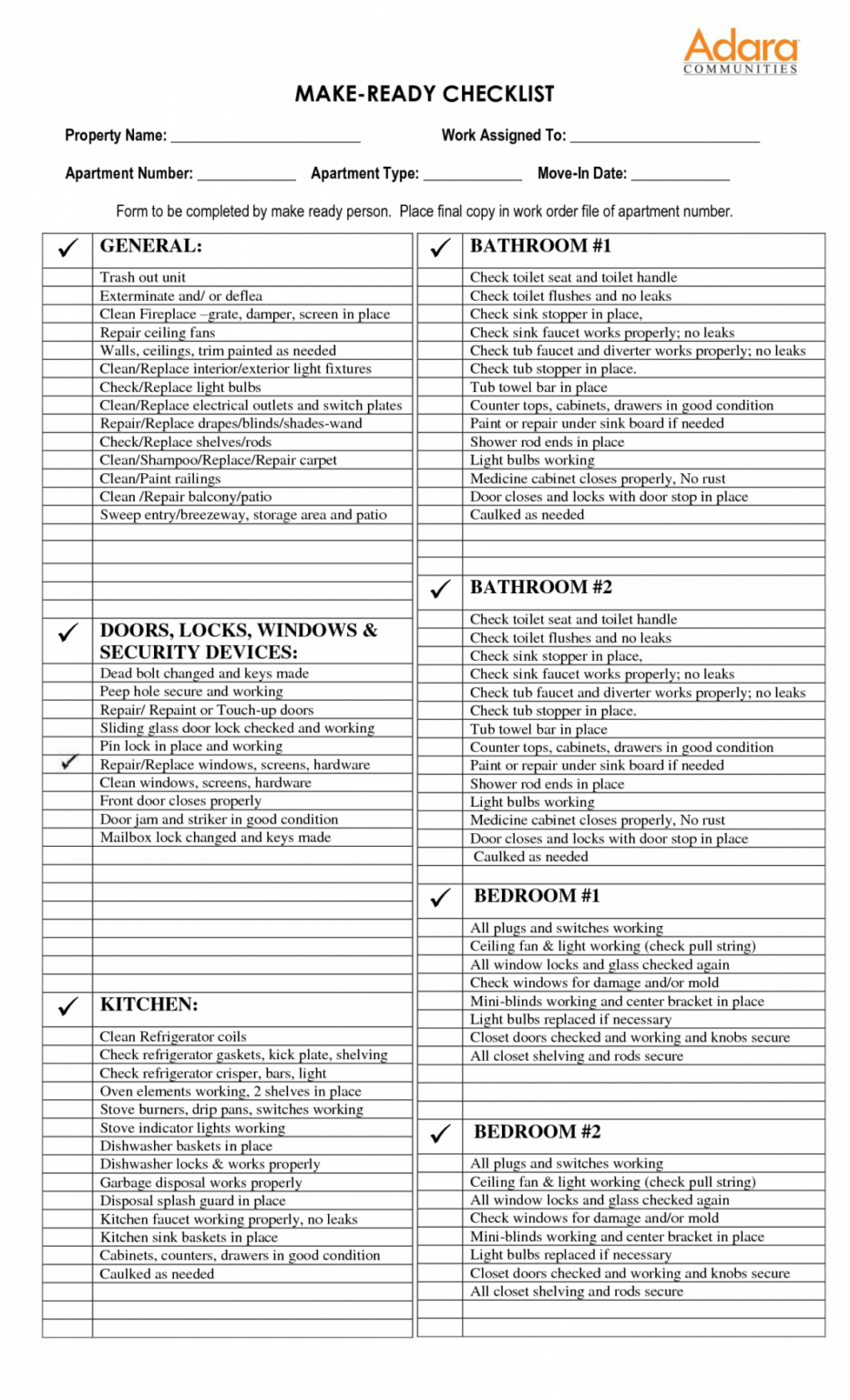 Editable Apartment Turnover Checklist Template Samples Pin By Andrea 