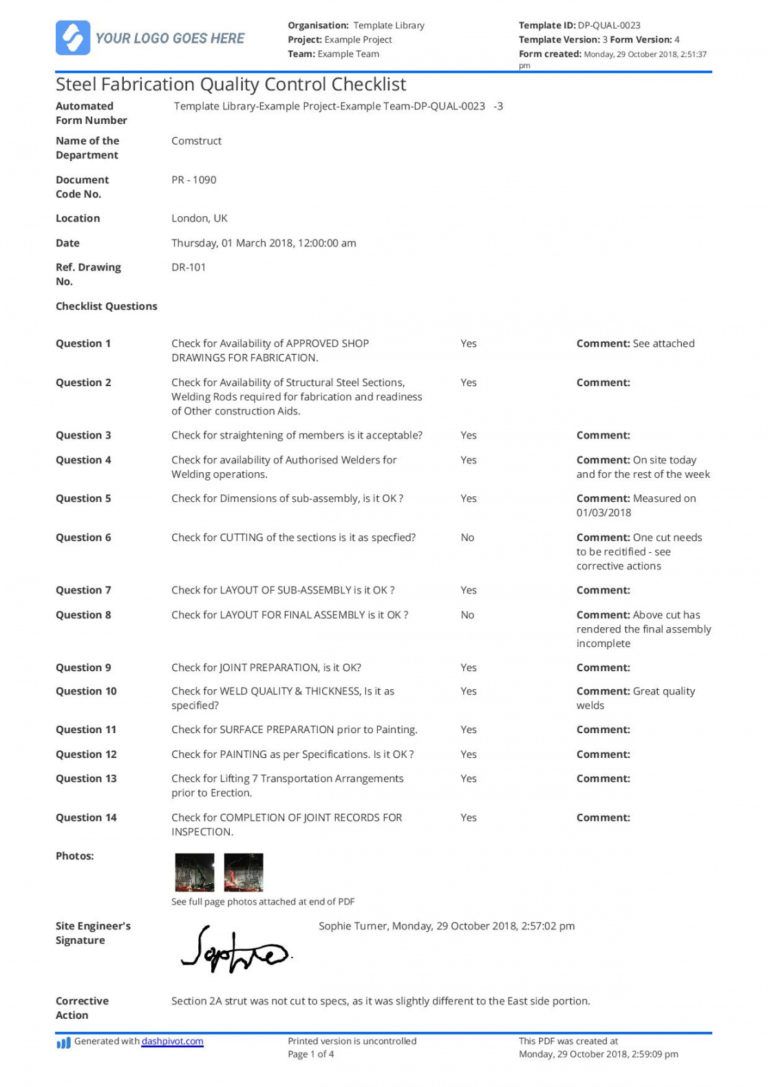 Editable Steel Fabrication Quality Control Checklist Free And Editable ... Editable Steel Fabrication Quality Control Checklist Free And Editable ...