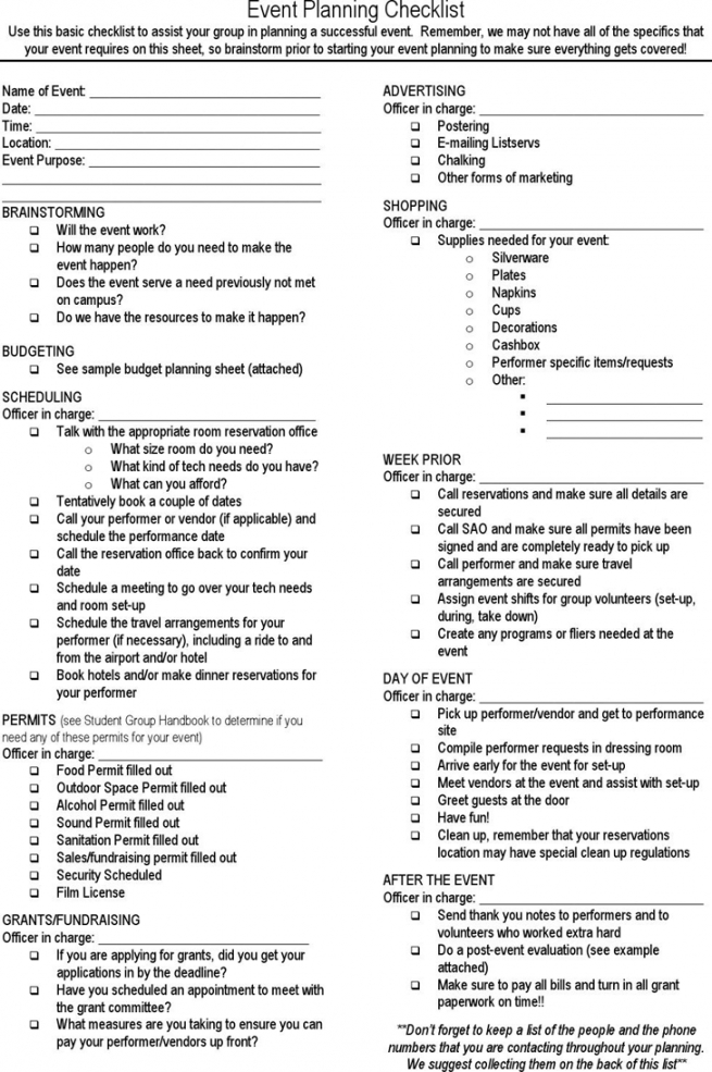 Fundraising Event Planning Checklist Template