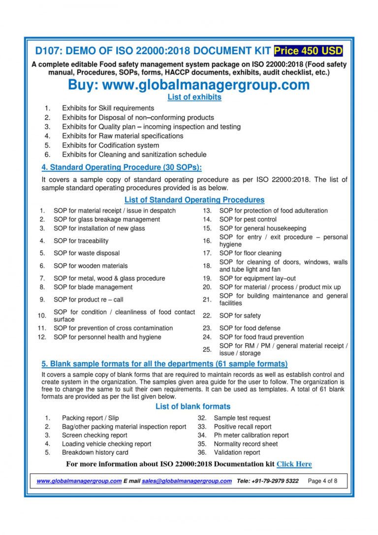 Free Food Safety Management System Audit Checklist Template Samples Iso ...