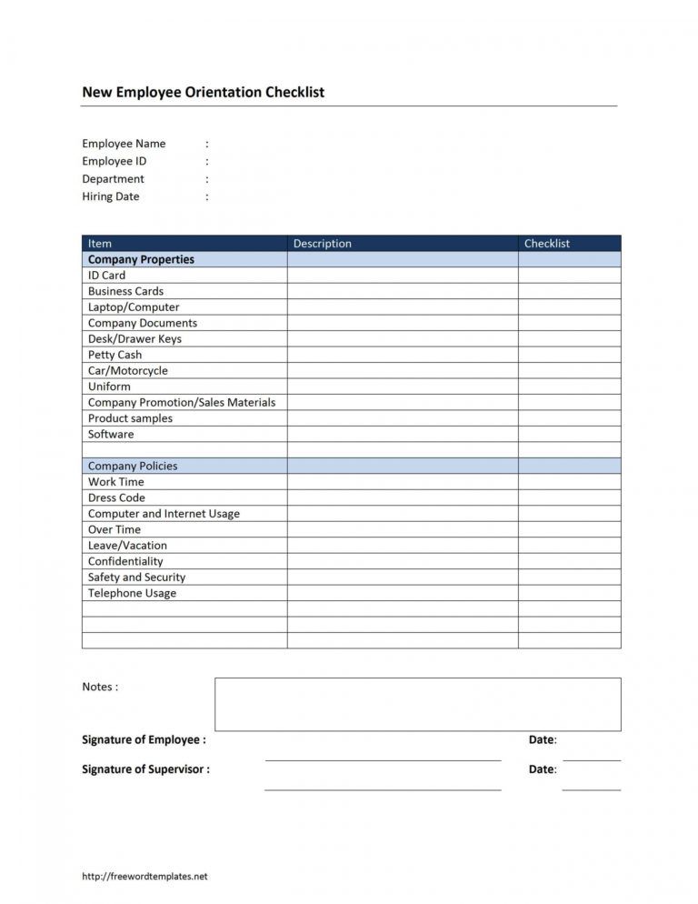 Free New Employee Orientation Checklist New Employee Training Checklist Template Excel Dremelmicro