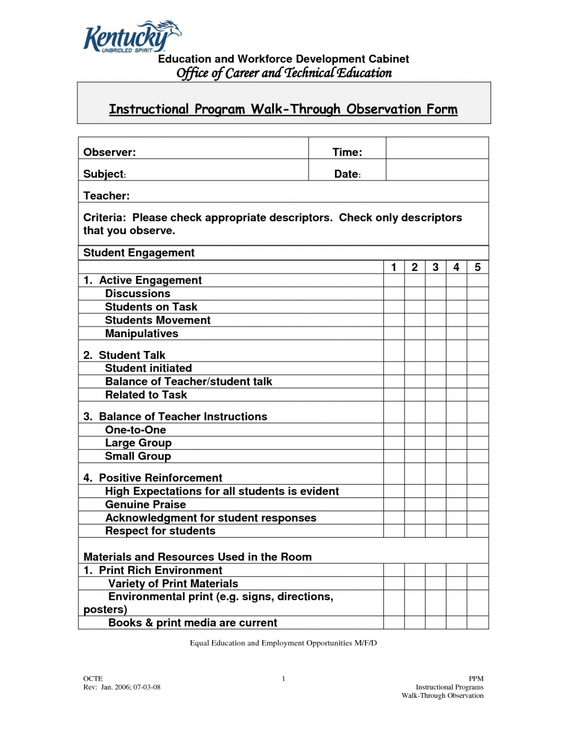 Free Teacher Observation Form Behavior Checklist For Students Template 
