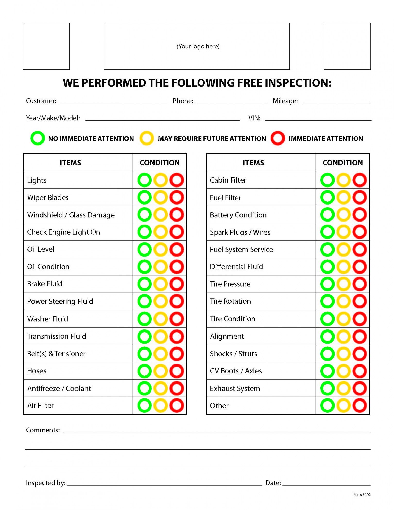 Printable Auto Body Shop Repair Checklist Template Automotive 