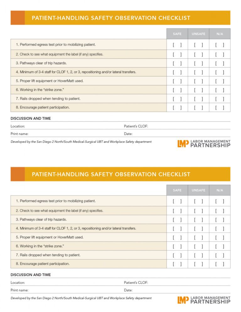 Printable Checklist Template Samples Observation Safety Labor ... Printable Checklist Template Samples Observation Safety Labor ...