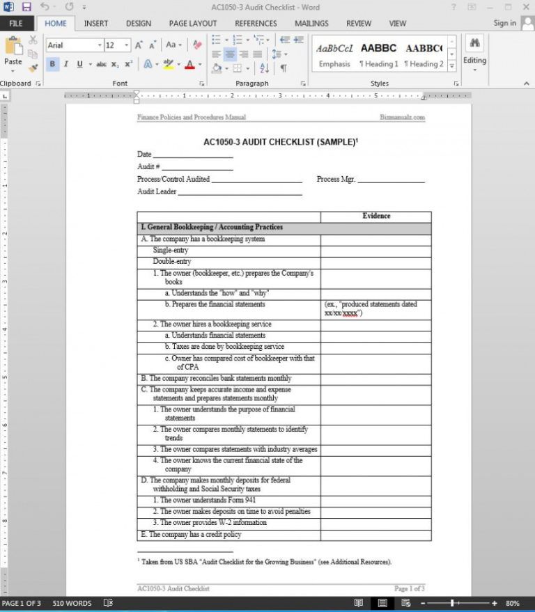 Internal Financial Audit Checklist Template - Dremelmicro