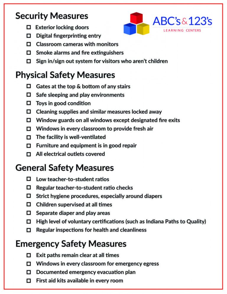 Printable Health And Safety Daily Checklist Template Campu Child Care