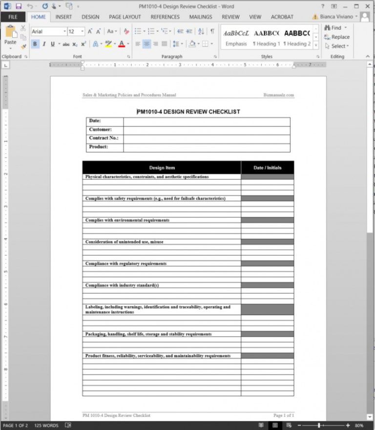 Printable Product Design Review Checklist Template Technical Checklist ...
