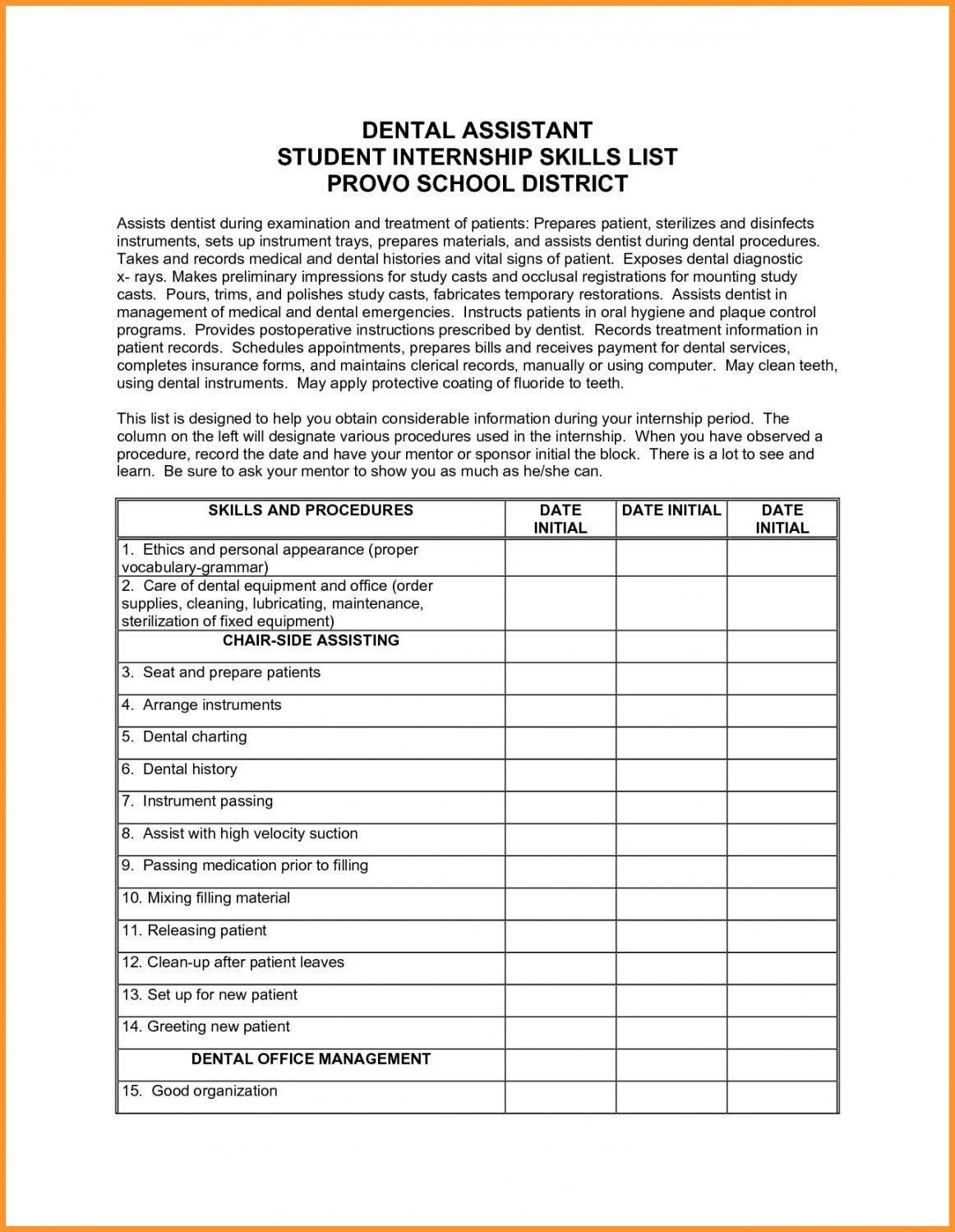 Skills Checklist Template