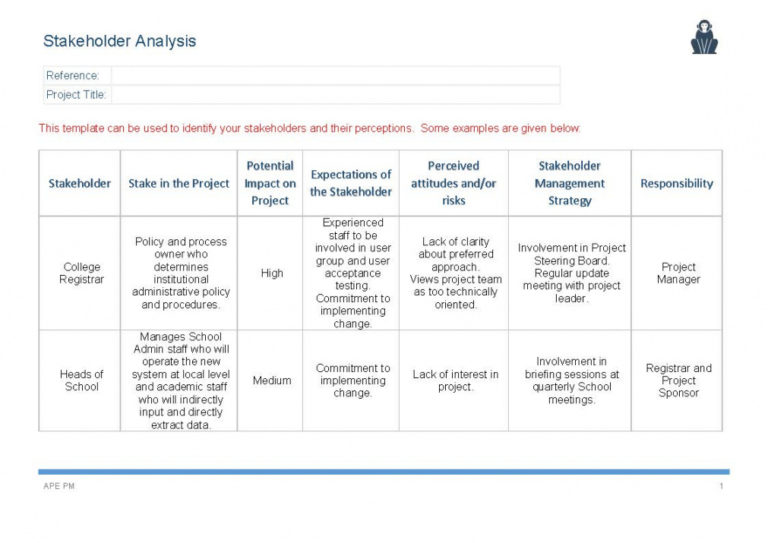 Stakeholder Analysis Template Project Management - Dremelmicro