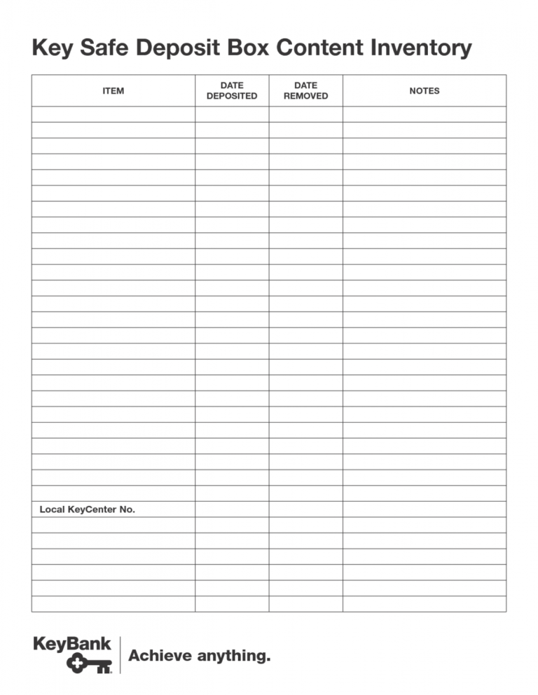 Safety Deposit Box Inventory Sheet Safe Deposit Box Safe Deposit Box ...