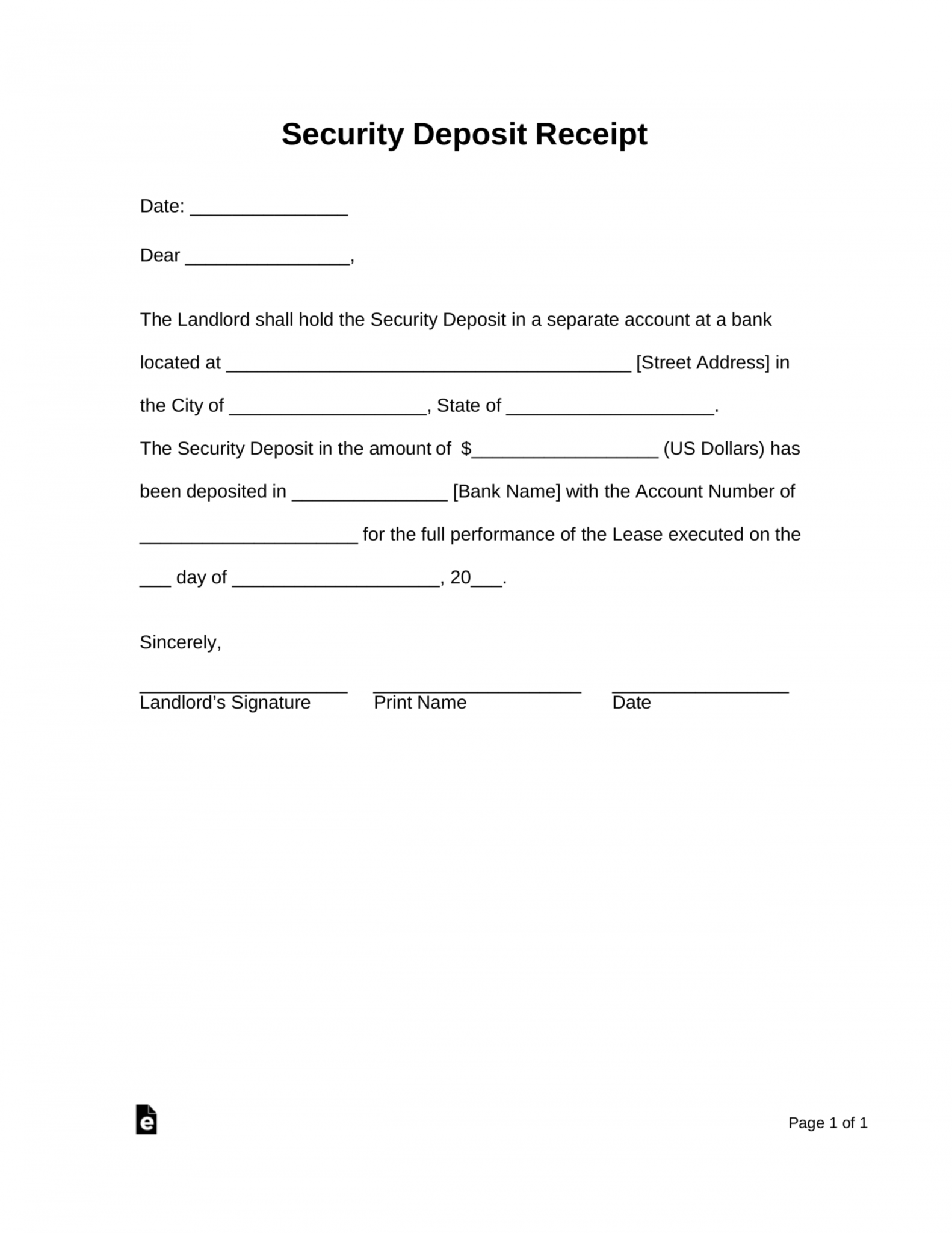 Sample Free Security Deposit Receipt Template Pdf Word Eforms Proof Of ...