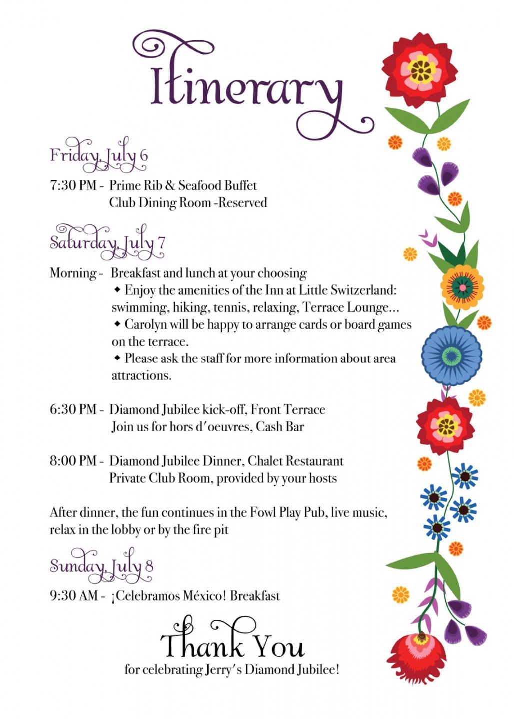 Bridal Shower Itinerary Template