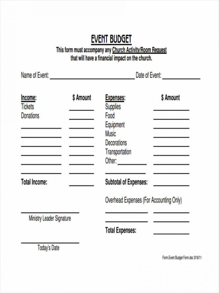 Editable Free 6 Church Budget Forms In Pdf Excel Church Event Budget 