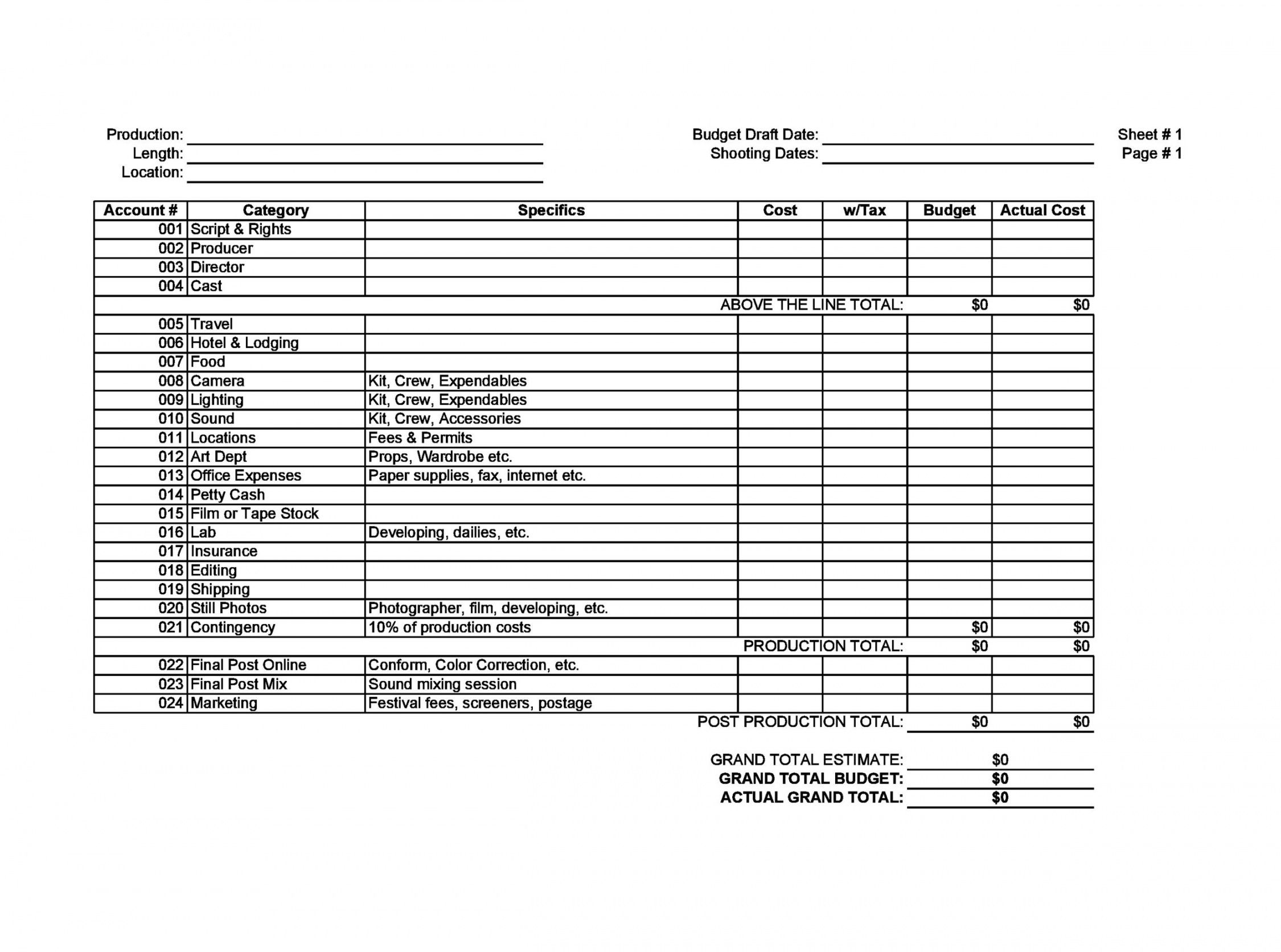 Documentary Film Budget Template