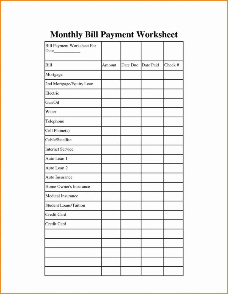Free Free Bill Paying Sheet Paid Pay Excel Monthly App Payment Monthly 