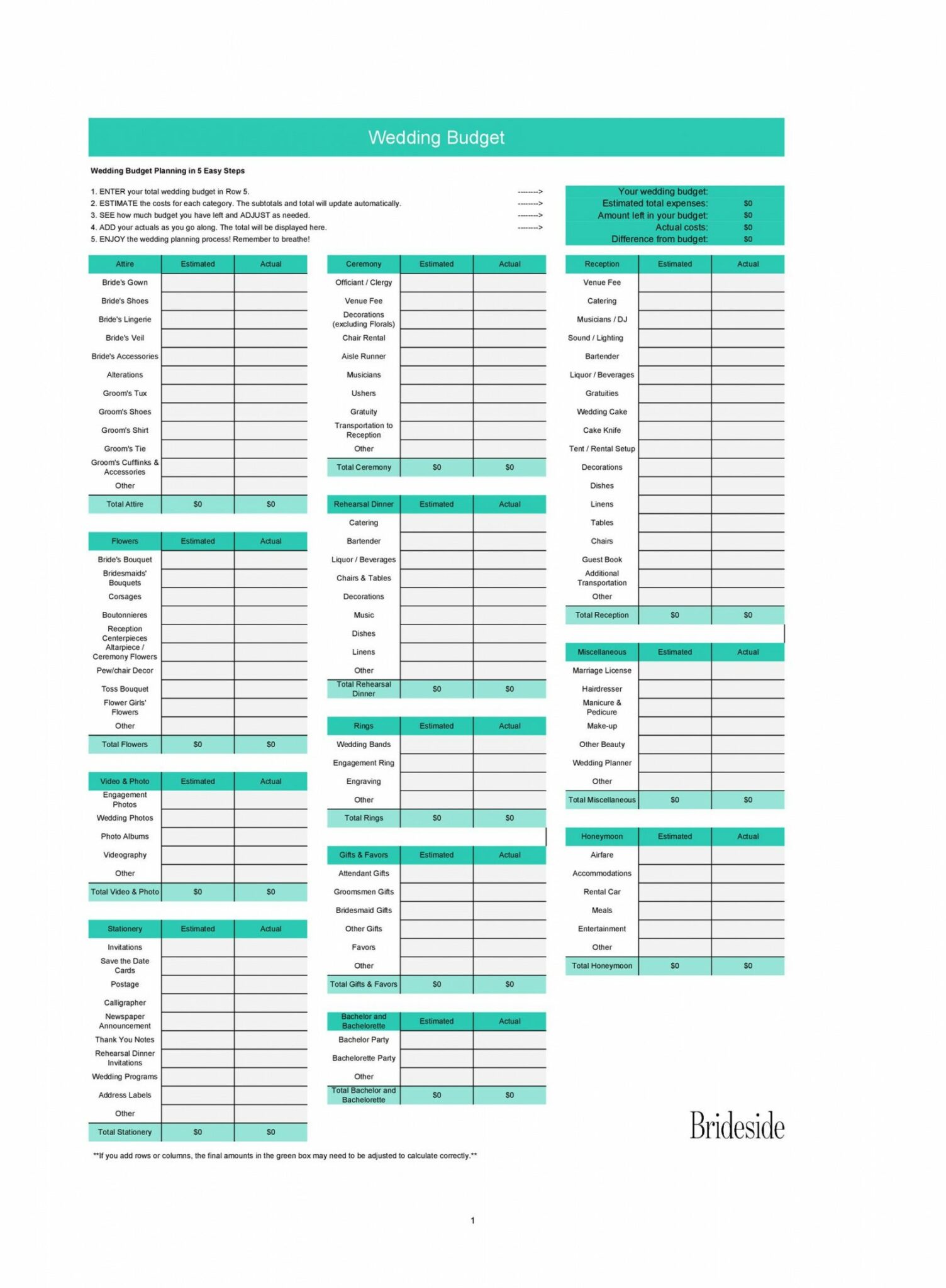 Sample 38 Great Wedding Budget Spreadsheets Tips Templatelab Best