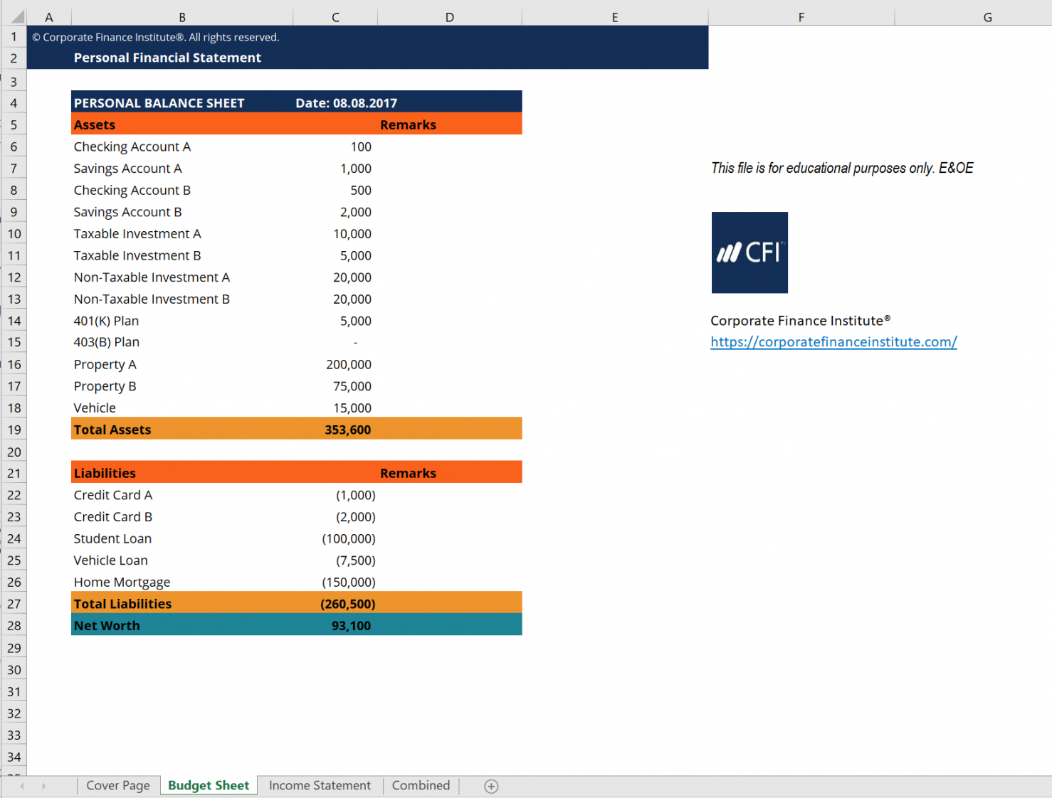 Budget Financial Statement Template