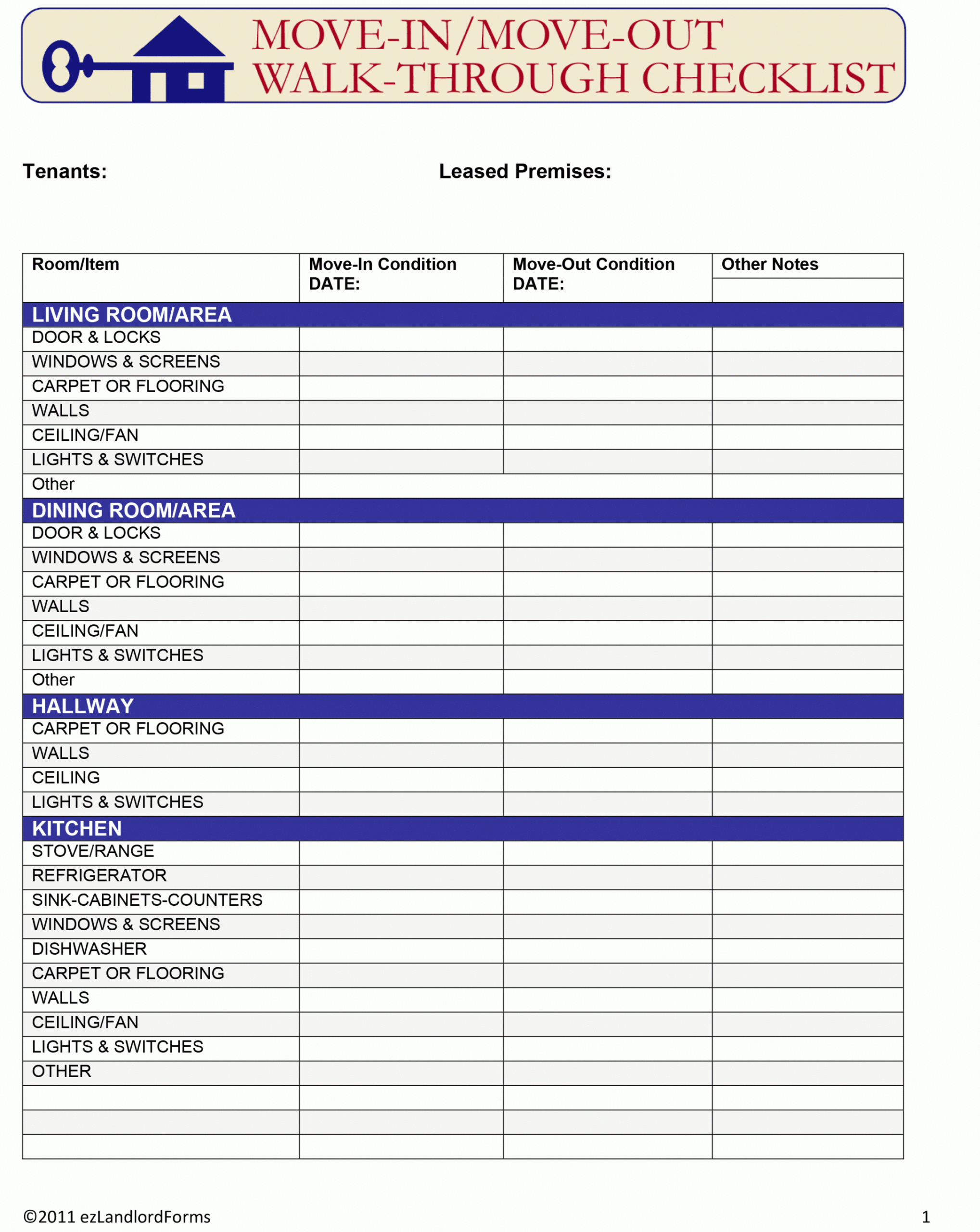 Editable Moveinmoveout Walkthrough Checklist Ezlandlordforms Move In Checklist Template PDF 
