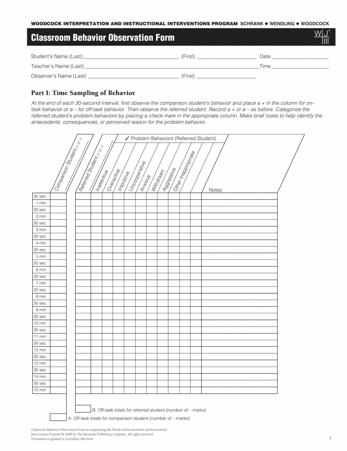 Printable Free 4 Behavior Observation Forms In Pdf Ms Word Student