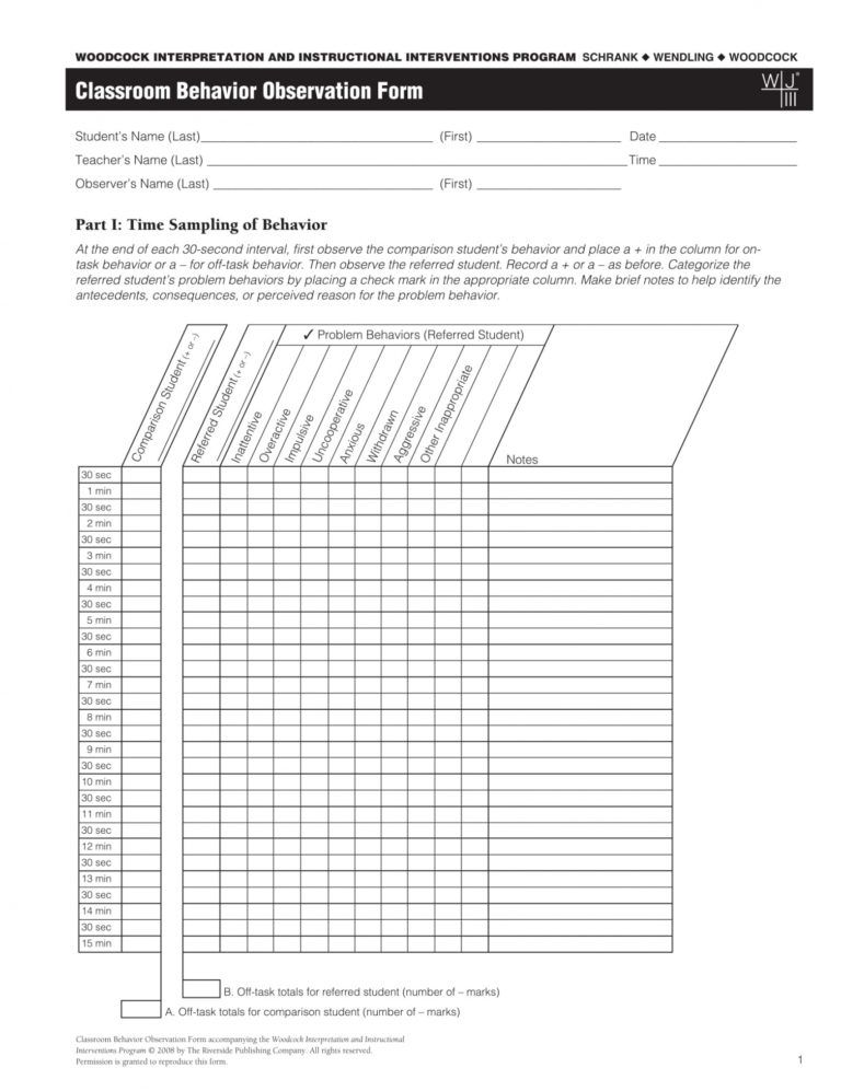 Printable Free 4 Behavior Observation Forms In Pdf Ms Word Student Behavior Checklist Template ...