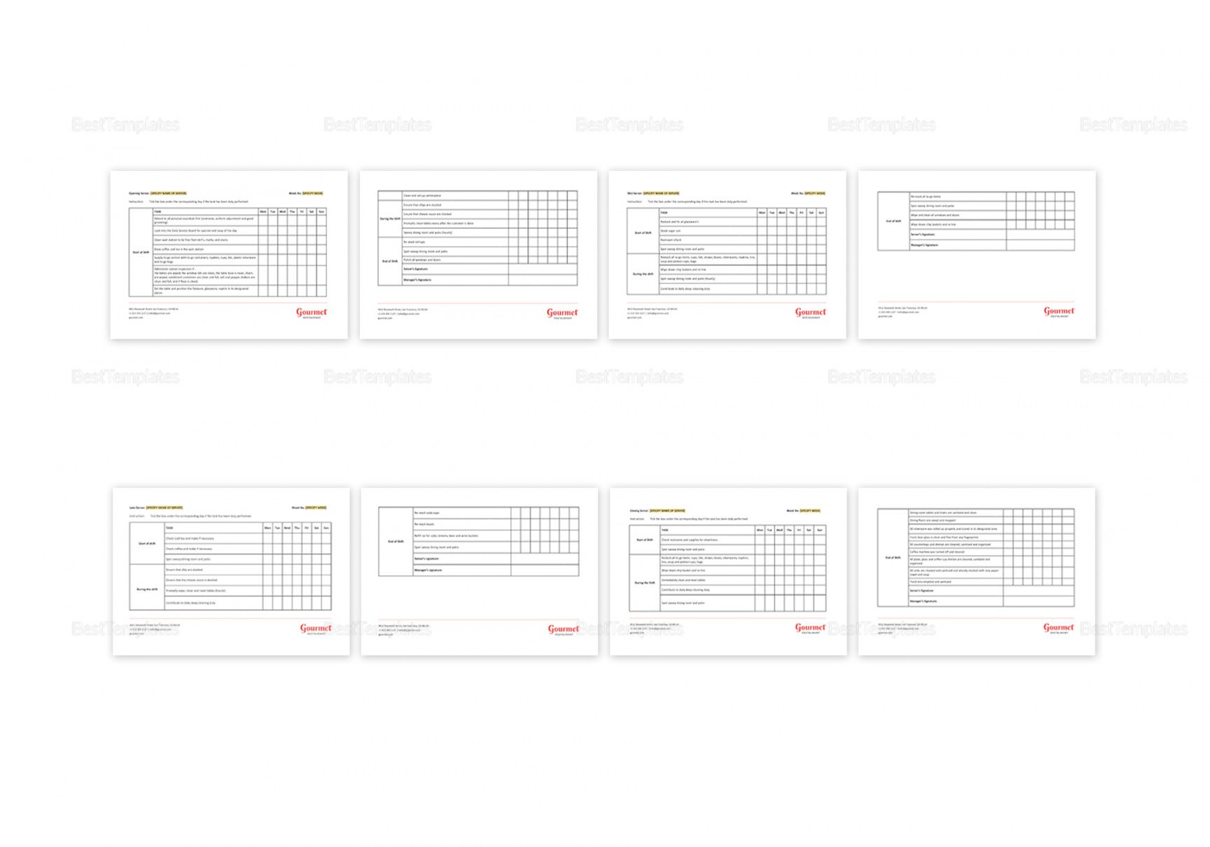 Printable Restaurant Server Sidework Checklist Template In Ms Word