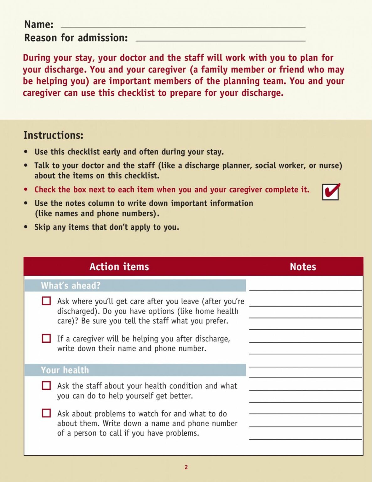Printable Your Discharge Planning Checklist Discharge Planning ... Printable Your Discharge Planning Checklist Discharge Planning ...