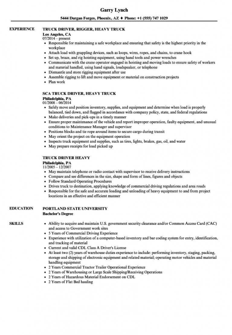 Free Heavy Truck Driver Resume Samples Velvet Jobs Truck Driver Job 