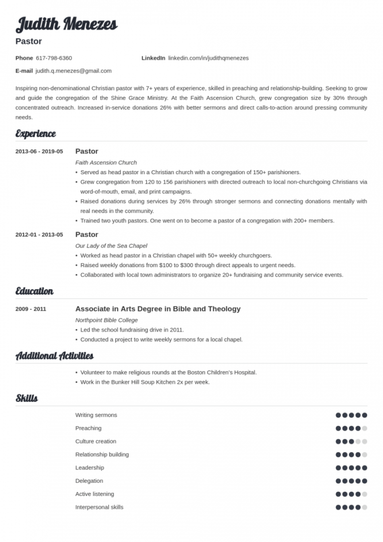 Free Pastor Resume Template Guide 20 Examples Pastor Job Description 