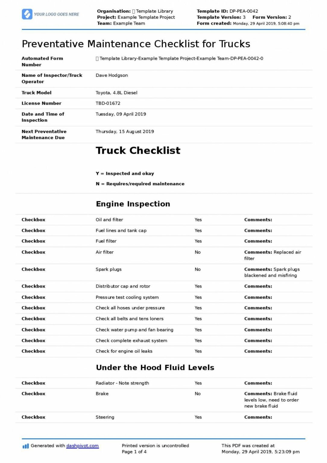 Free Preventative Maintenance Checklist For Trucks Diesel Trucks Truck ...