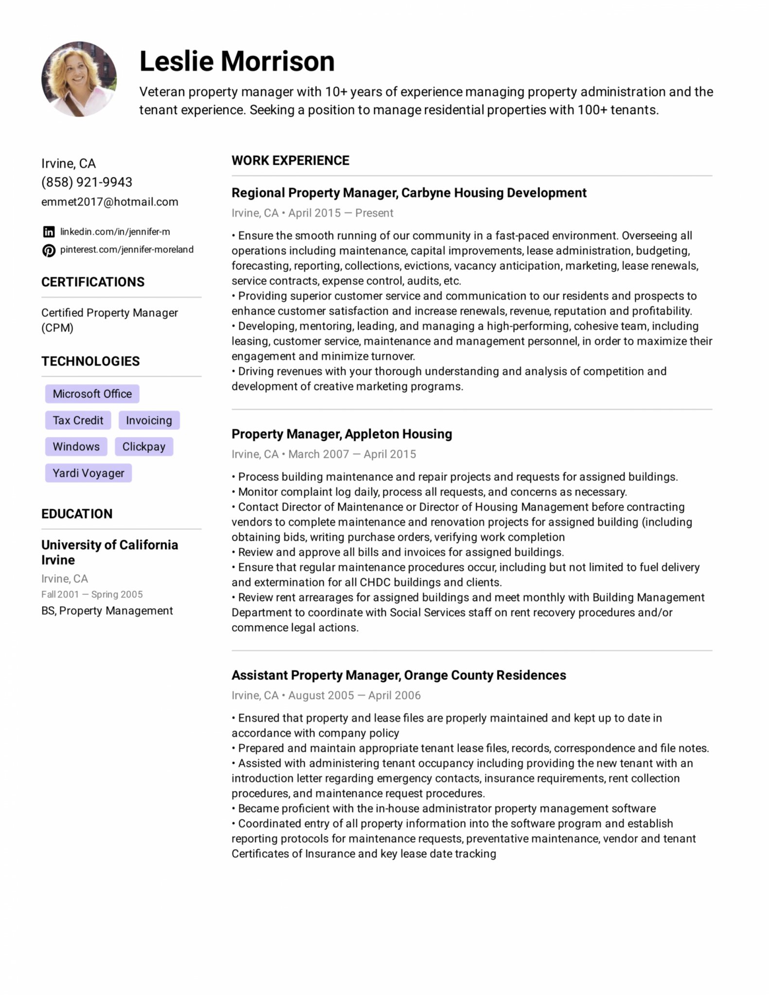 Free Property Manager Resume Example Writing Tips For 2020 Property Manager Job Description 