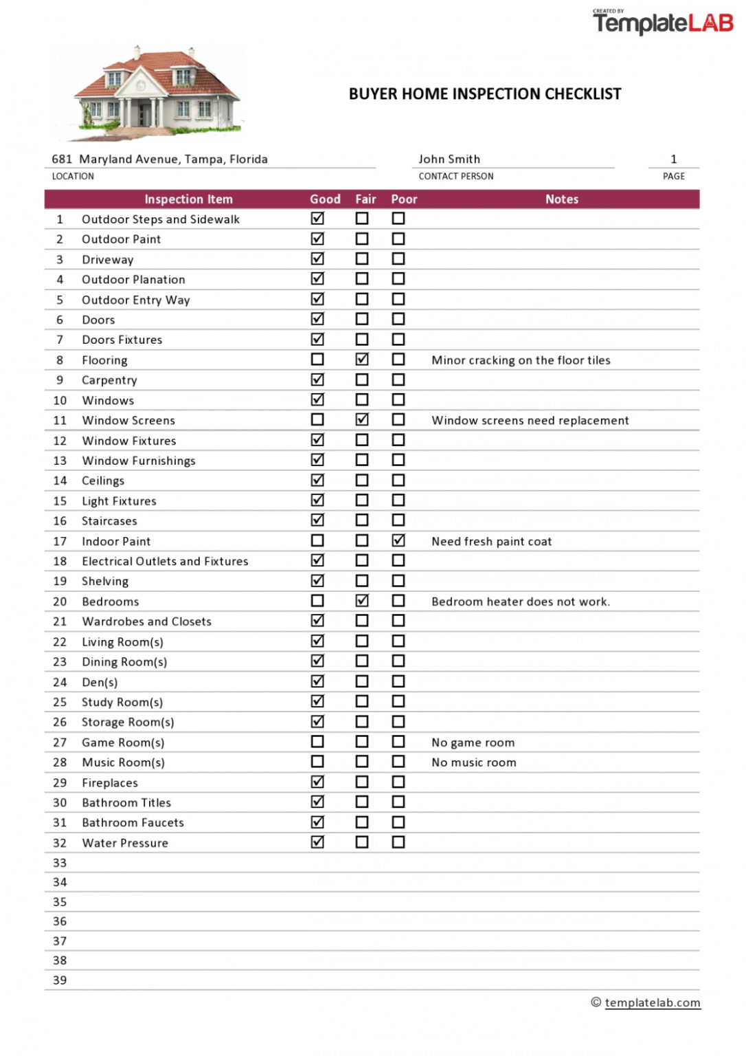 Landscape Inspection Checklist Printable