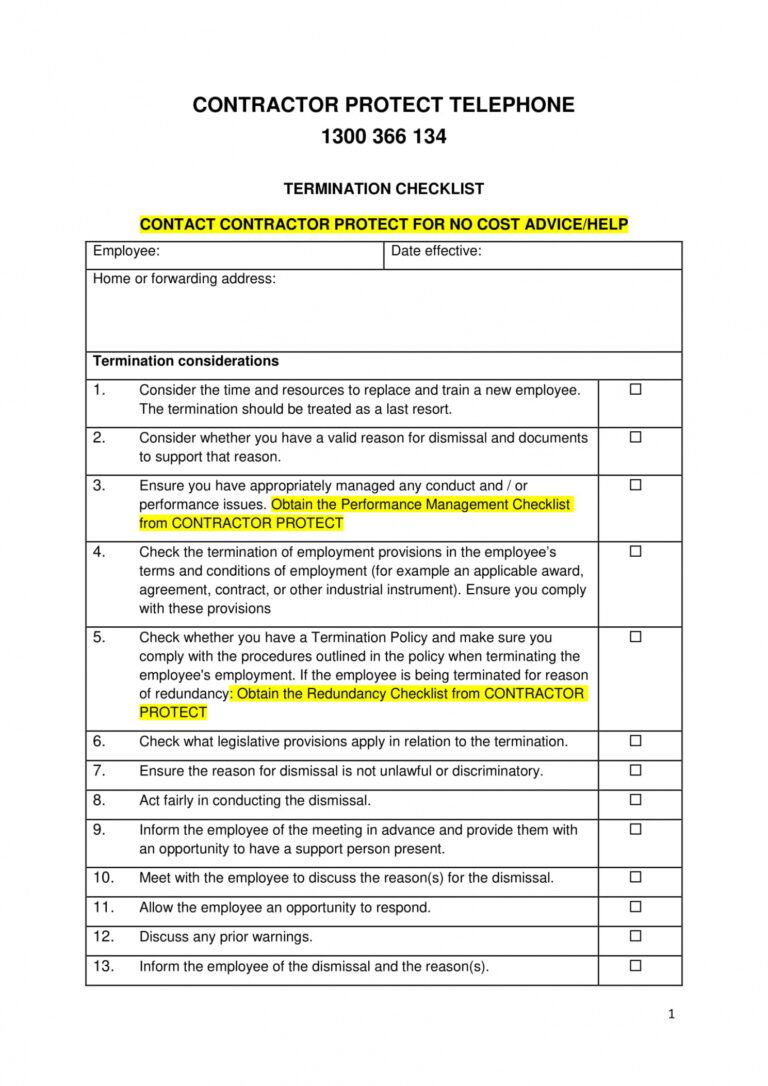 Employee Termination Checklist Template