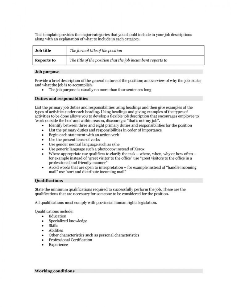 Professional Competency Based Job Description Template Word Sample