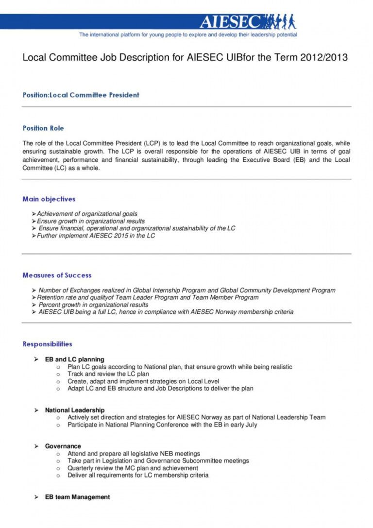 Committee Job Description Template - Dremelmicro