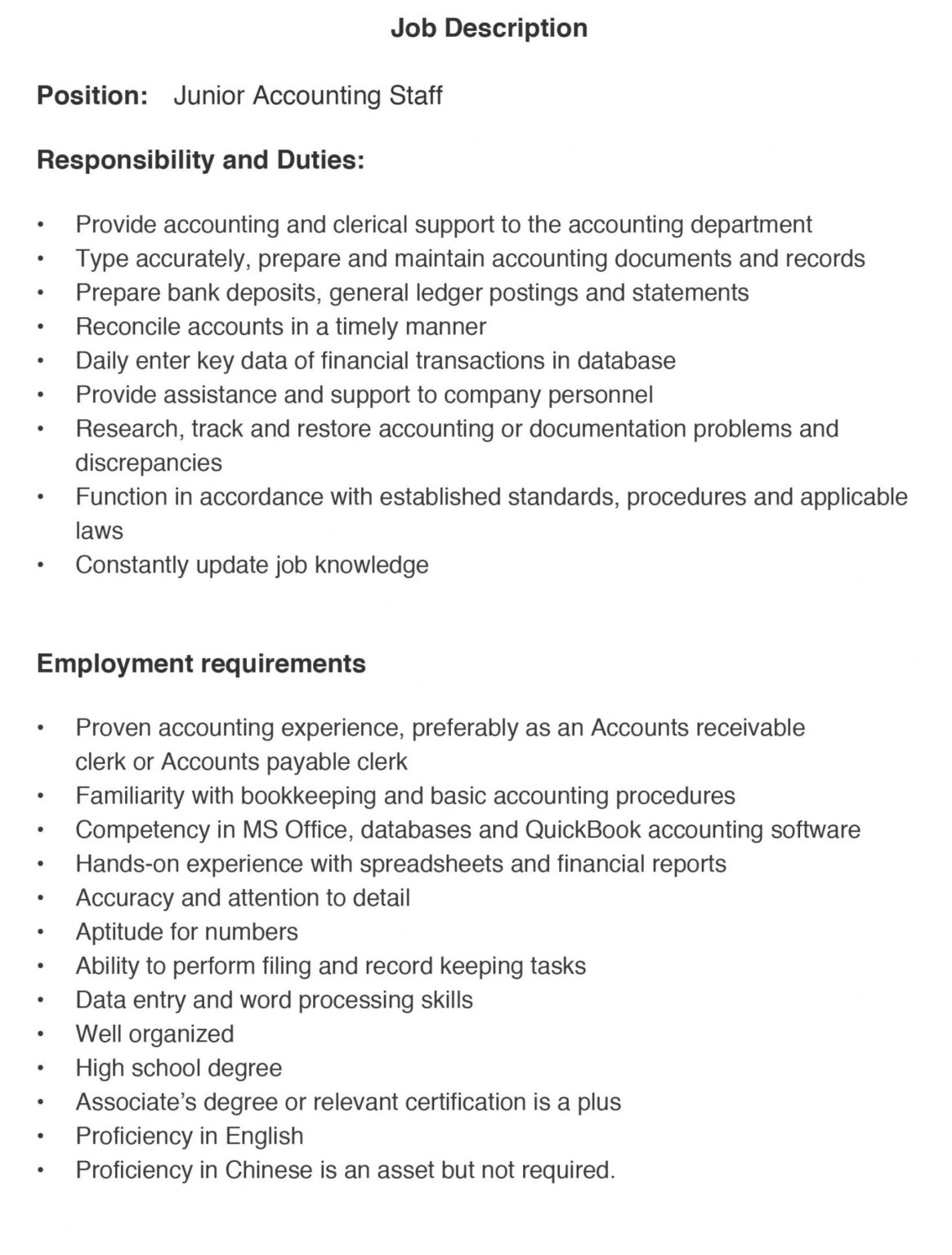 Accounting Clerk Job Description Template - Dremelmicro