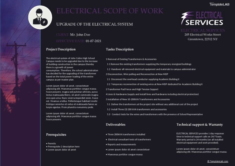Electrical Contractor Scope Of Work Template - Dremelmicro