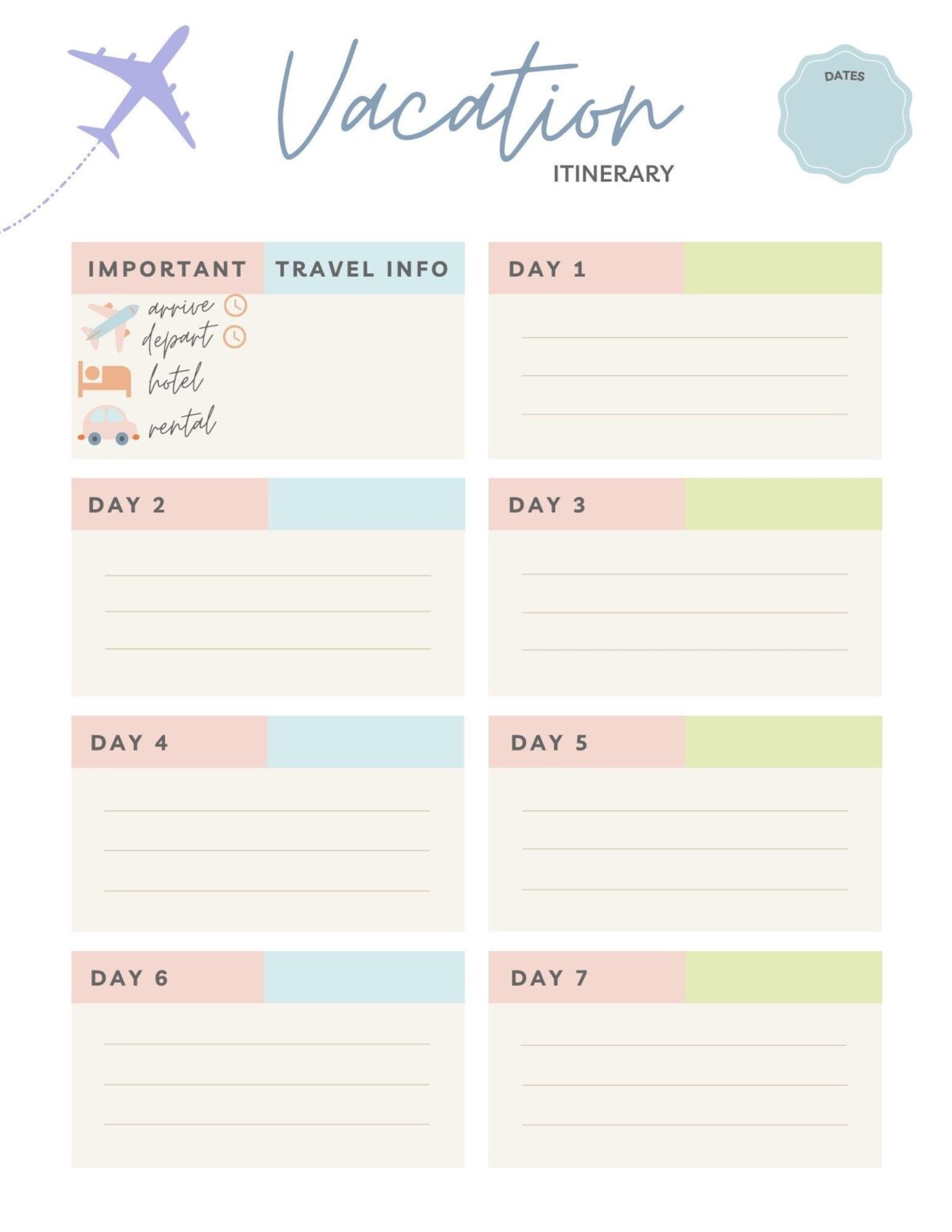 7 Day Travel Itinerary Template - Dremelmicro