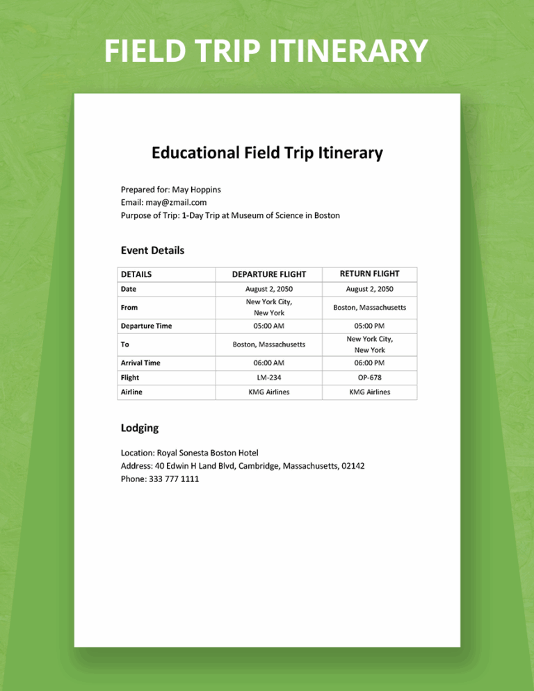 Field Trip Itinerary Template - Dremelmicro